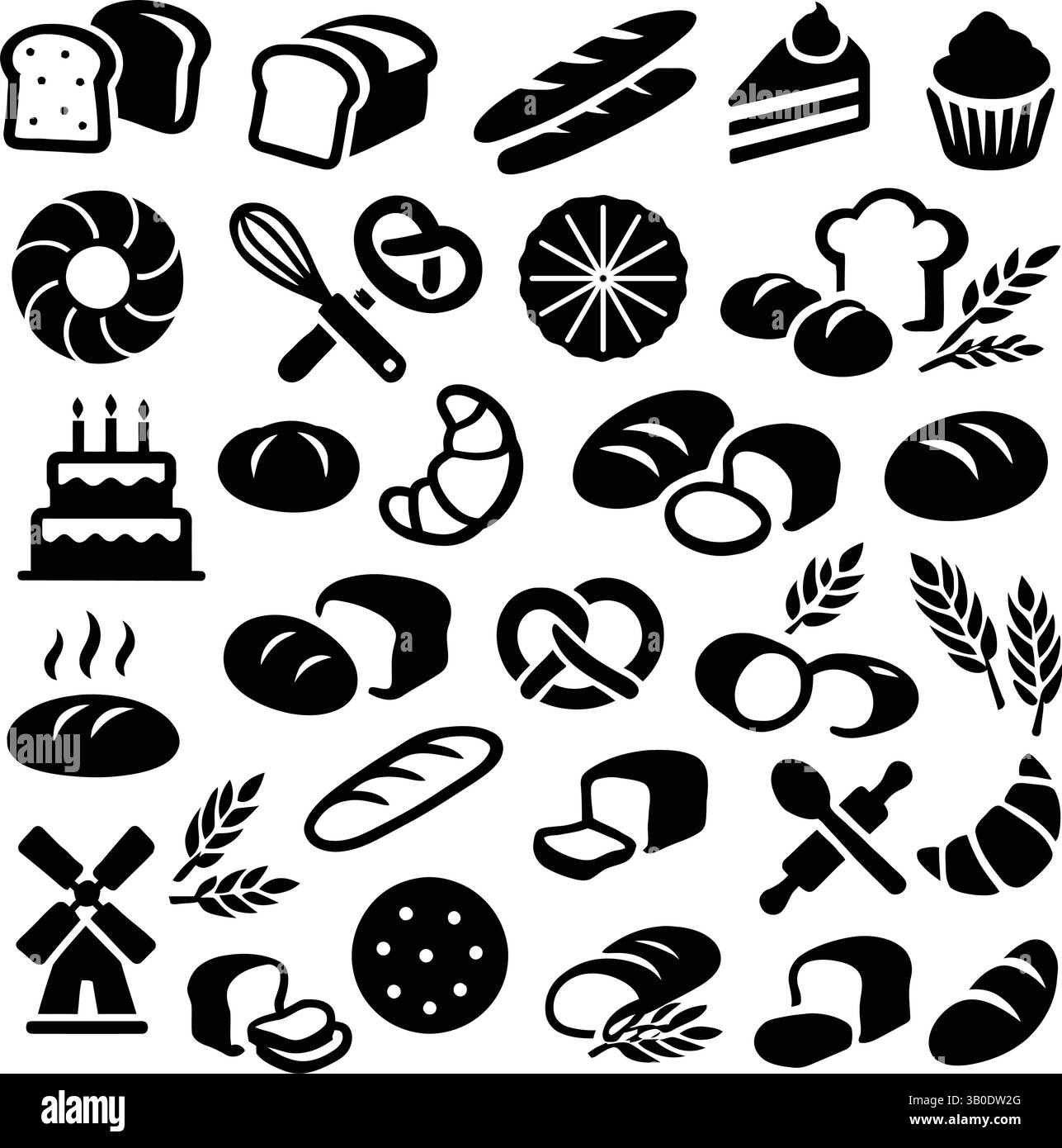 Bakery Icons Set Bread Pastry Food Black and White Vector Stock Vector ...