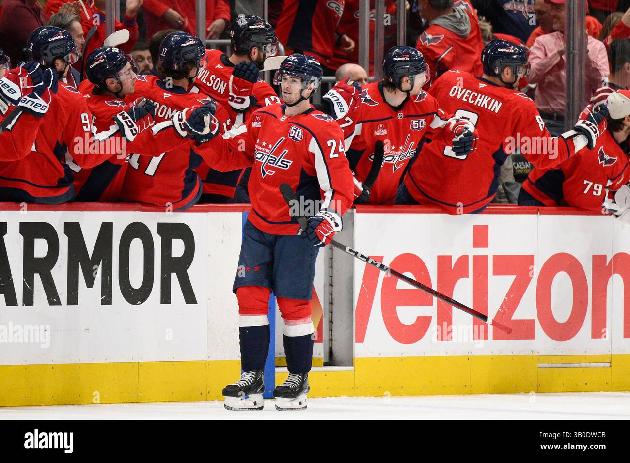 Washington Capitals center Connor McMichael (24) celebrates his goal in ...