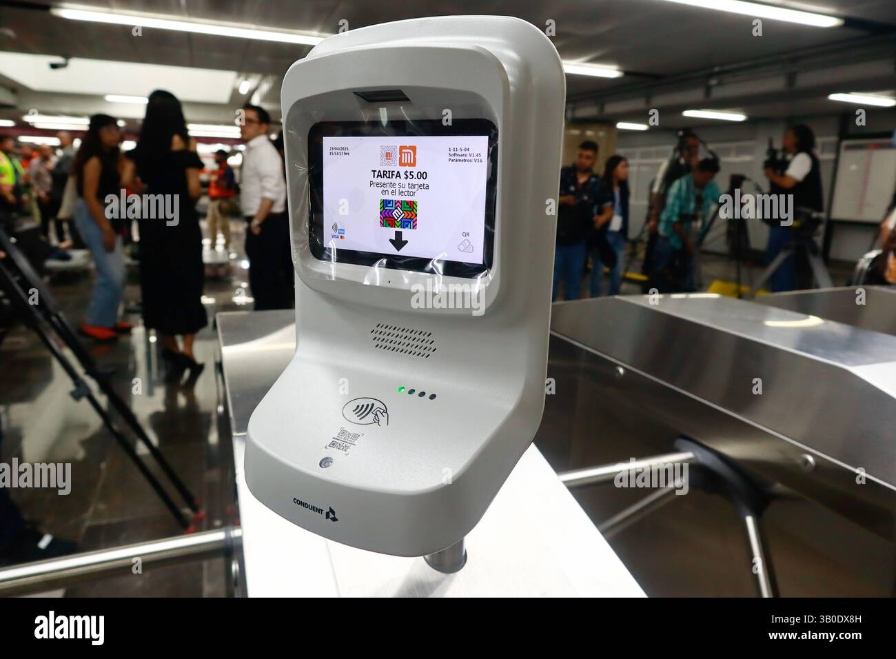 A Mexico City Integrated Mobility Card reader is seen during the ...