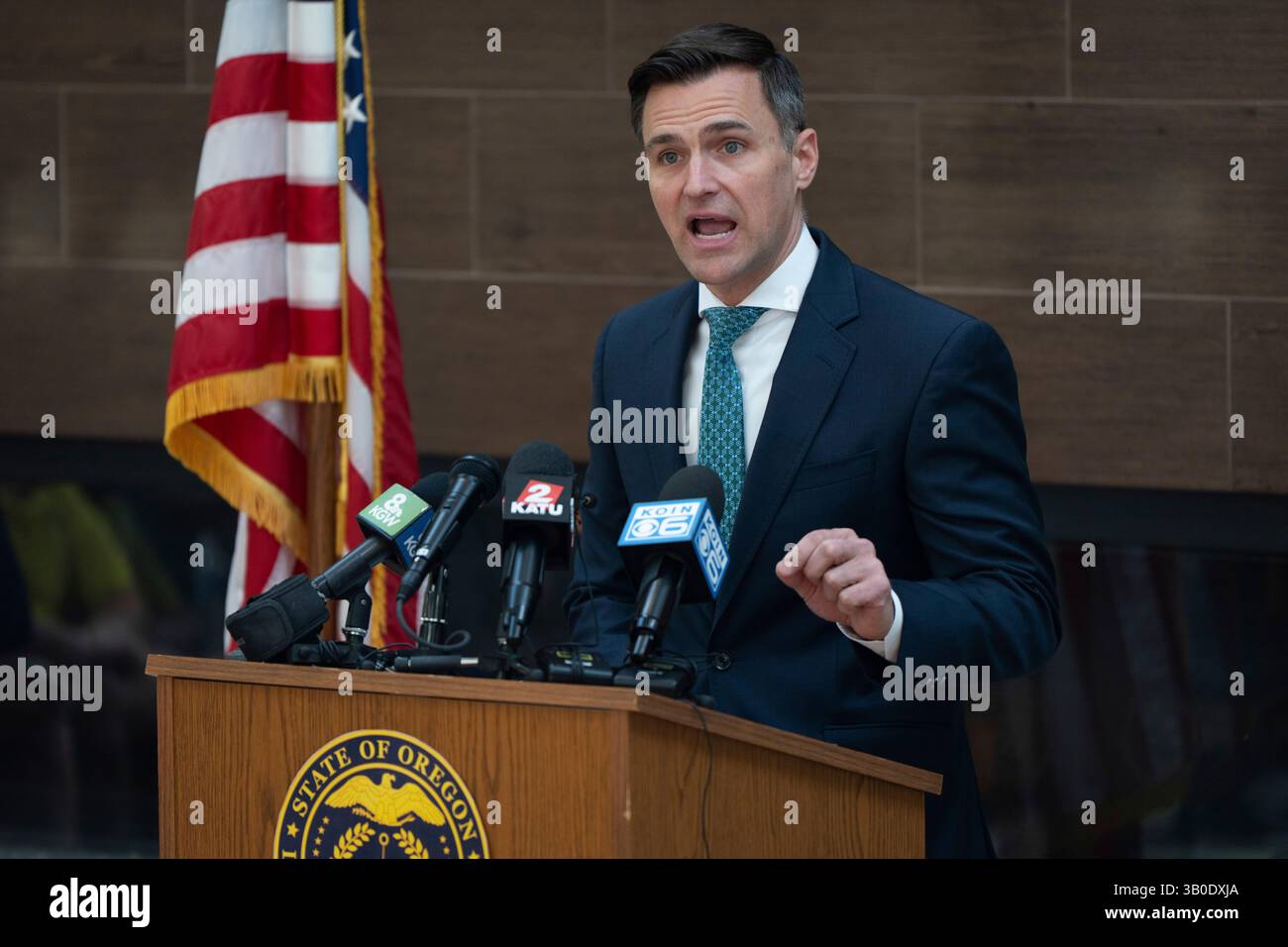 Oregon Attorney General Dan Rayfield speaks during a news conference at ...