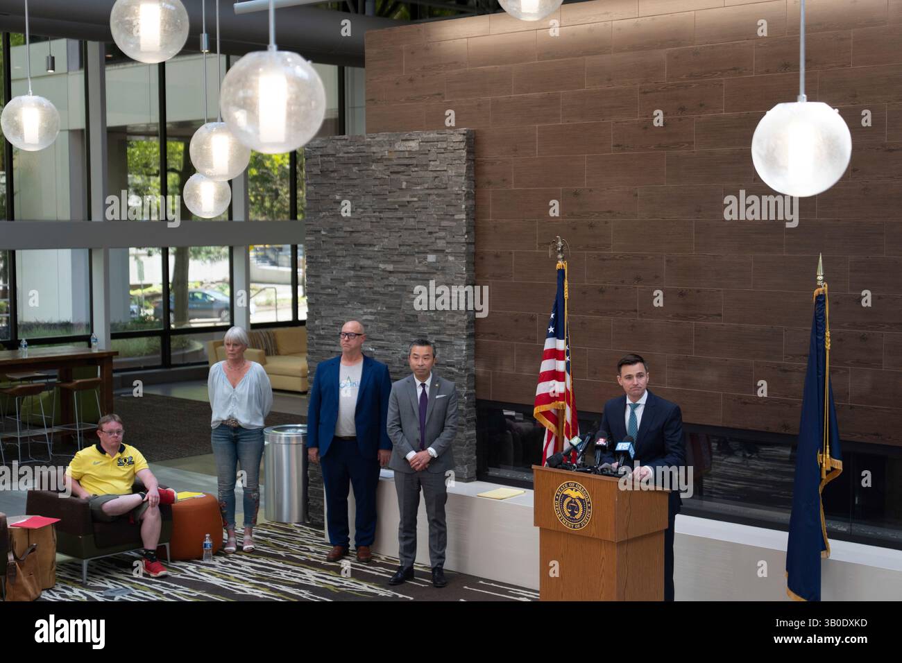 Oregon Attorney General Dan Rayfield speaks during a news conference at ...