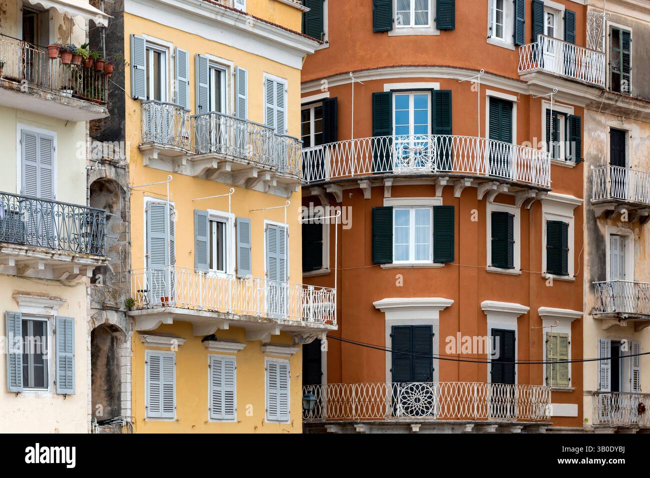 Facade of buildings in Corfu Town, Greece Stock Photo - Alamy