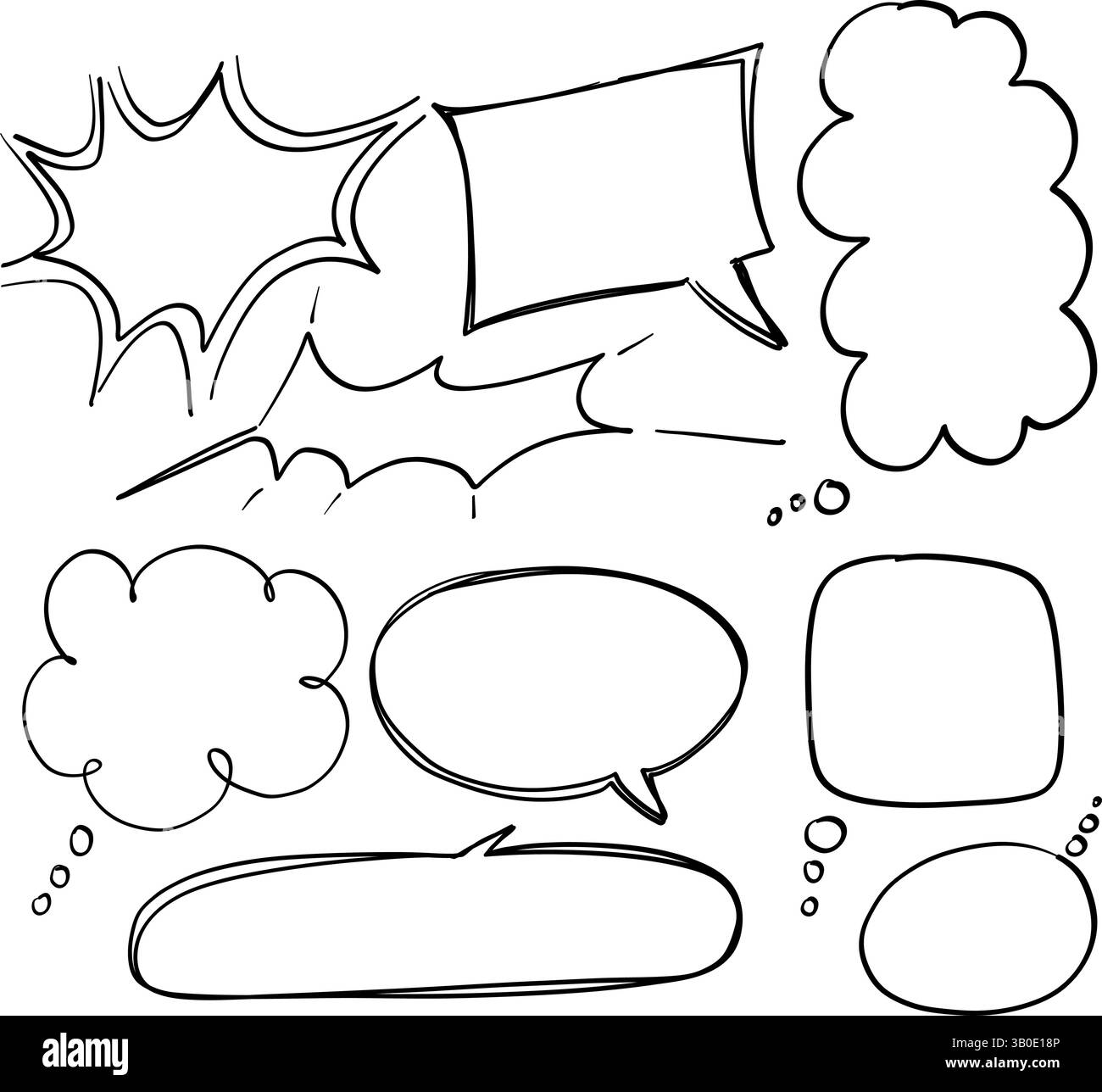 Vector illustration of various hand-drawn speech and thought bubbles ...