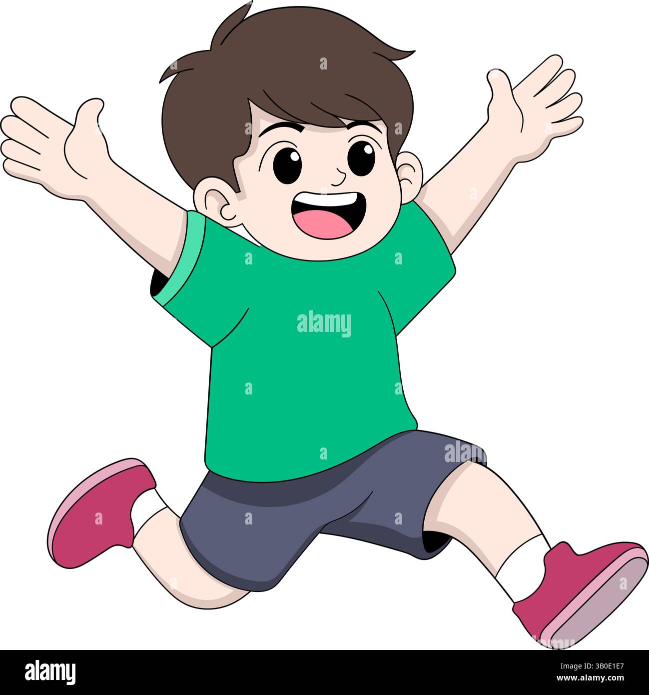 Cheerful cartoon style illustration of a happy boy jumping excitedly ...
