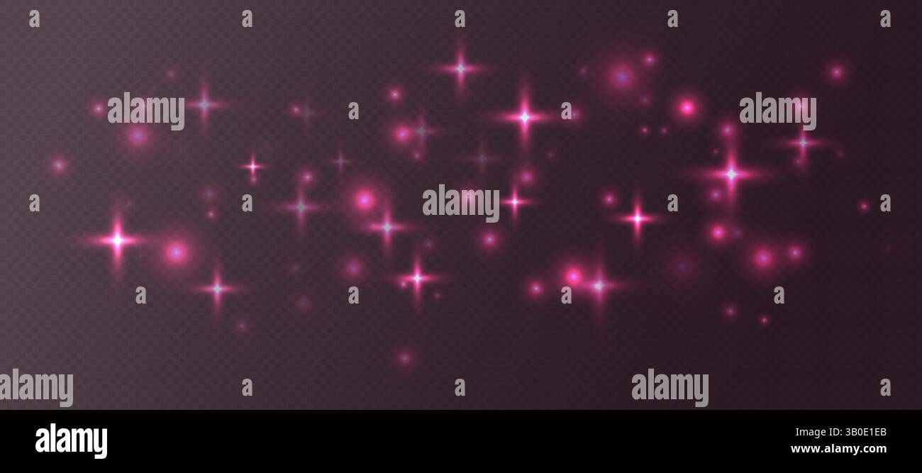 Pink sparkling stars, shiny particles light effect, transparent flying stardust texture Stock ...