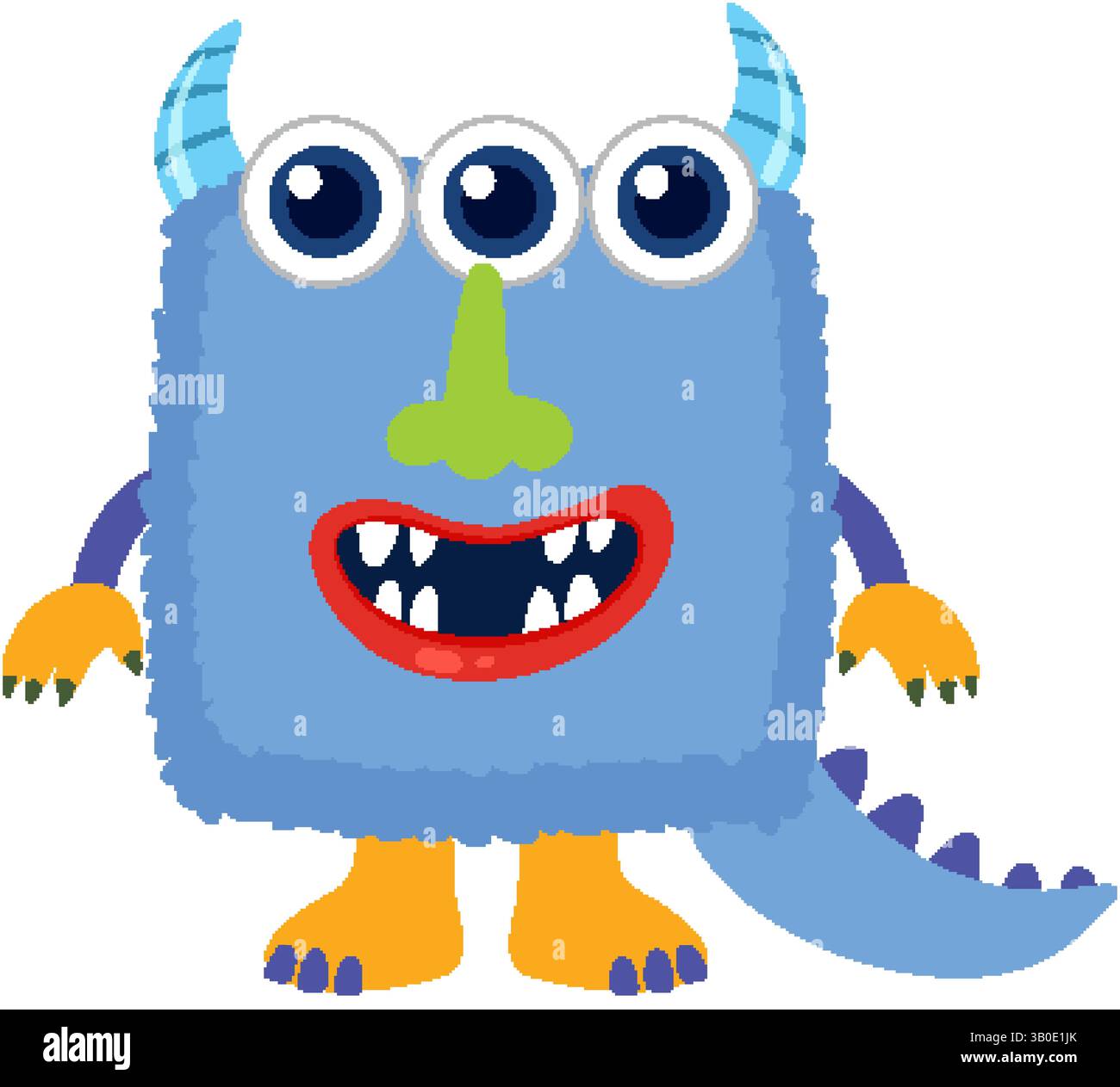 Playful, square-shaped monster with three eyes, vibrant colors, and ...