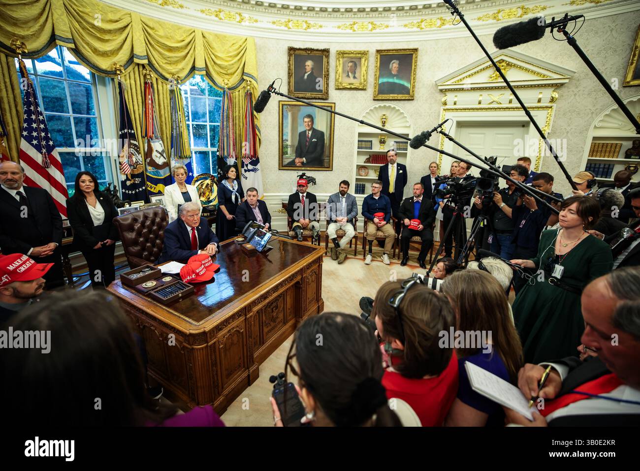 United States President Donald Trump answers questions from reporters ...