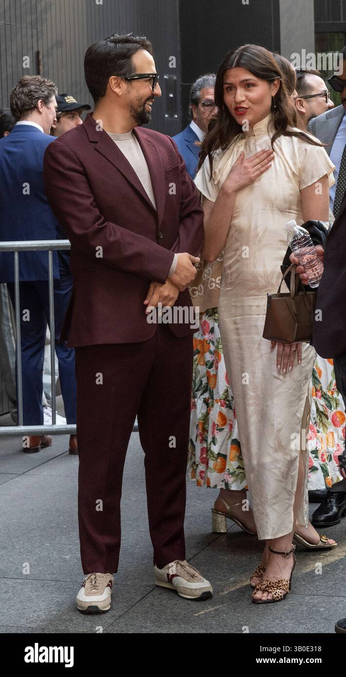 New York, NY, April 23, 2025: Lin-Manuel Miranda and Phillipa Soo ...