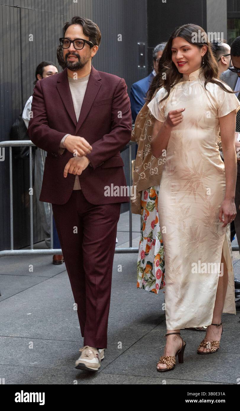 New York, NY, April 23, 2025: Lin-Manuel Miranda and Phillipa Soo ...