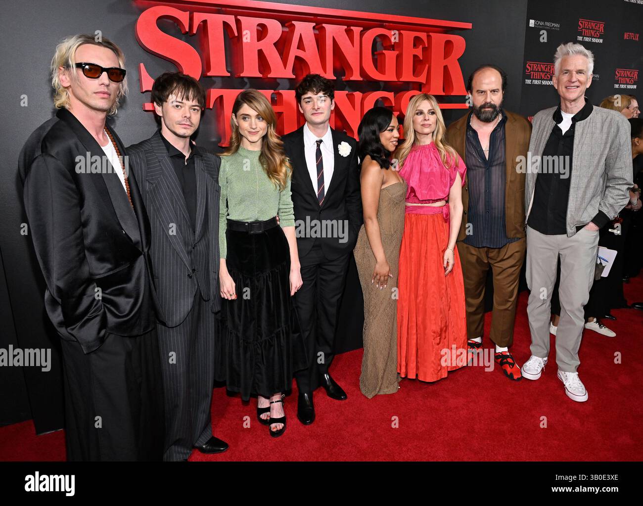 Jamie Campbell Bower, from left, Charlie Heaton, Natalia Dyer, Noah Schnapp, Priah Ferguson ...