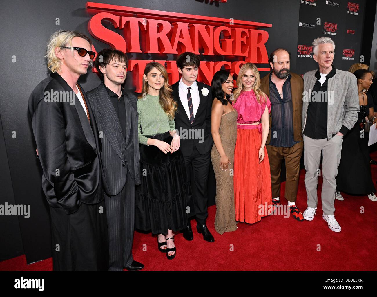 Jamie Campbell Bower, from left, Charlie Heaton, Natalia Dyer, Noah Schnapp, Priah Ferguson ...