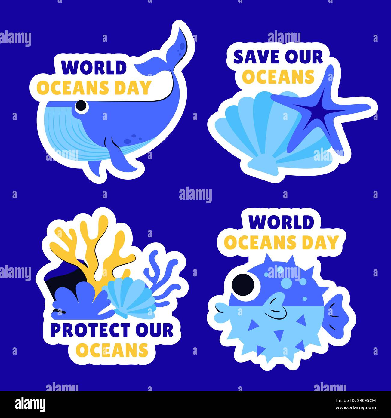 Cute Ocean Life Theme for World Oceans Day Social Label Design Stock ...