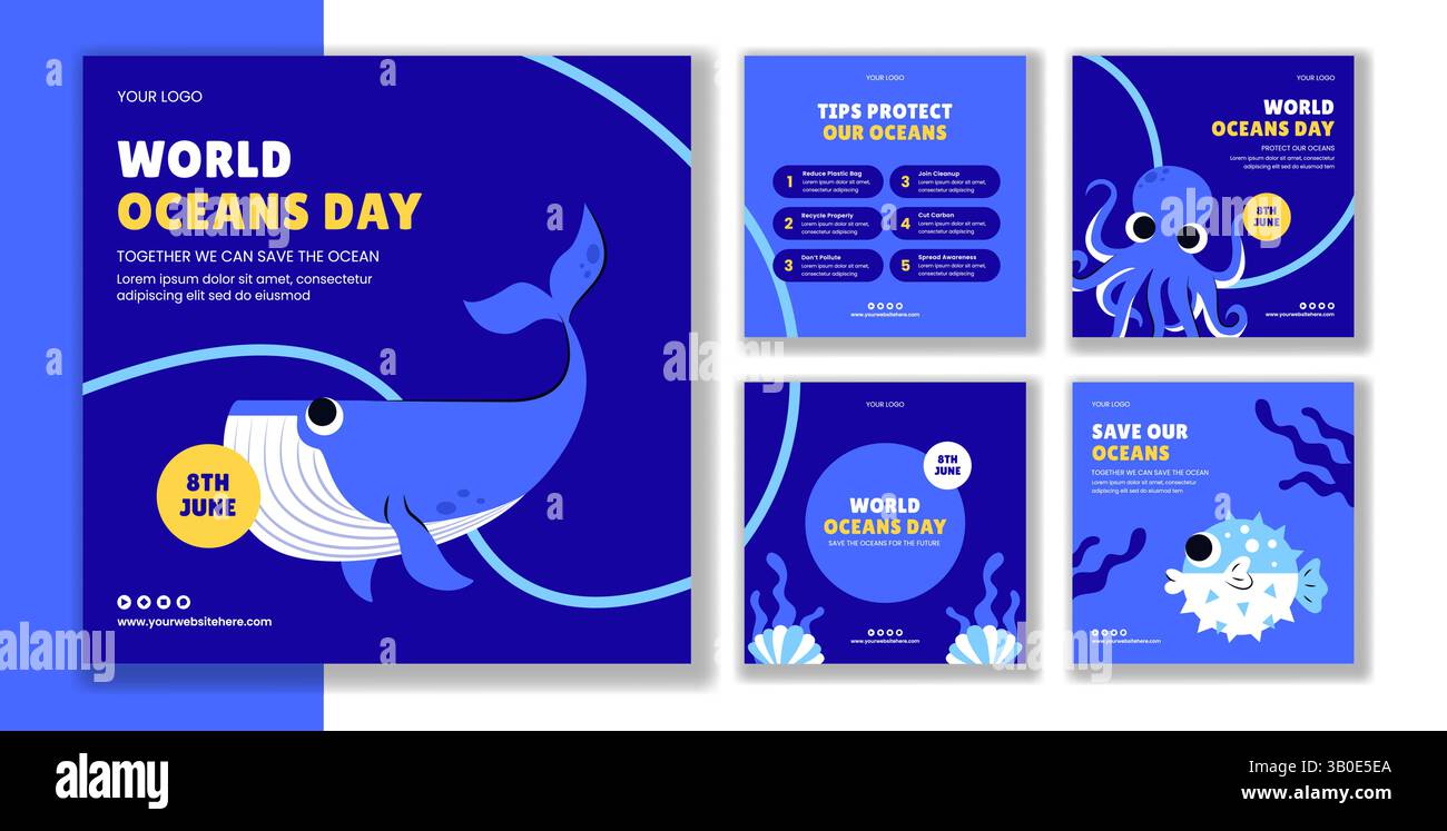 World Oceans Day Awareness Post with Flat Style Cartoon Background ...