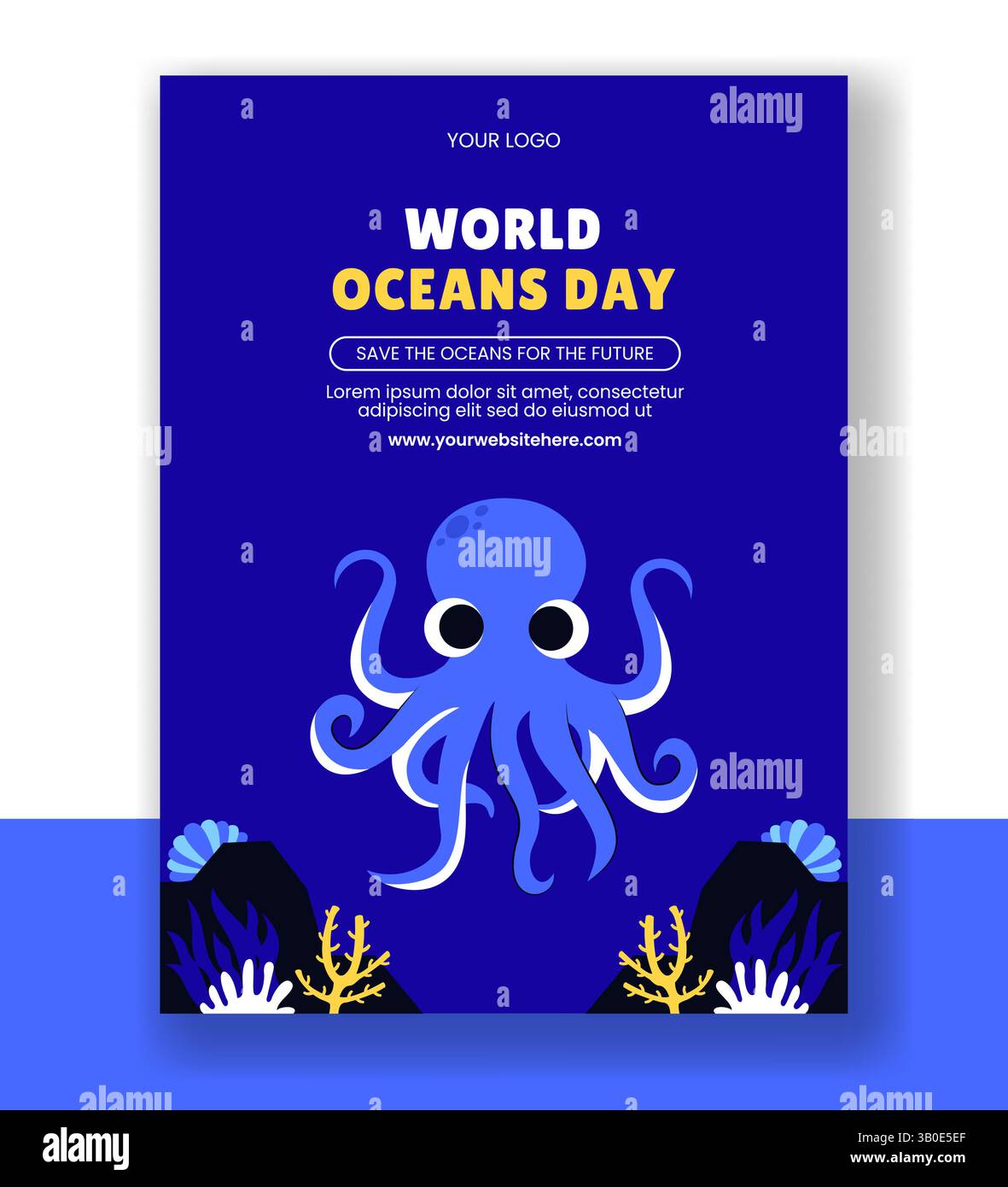 Vector Template for Social Media Honoring World Oceans Day Vertical ...
