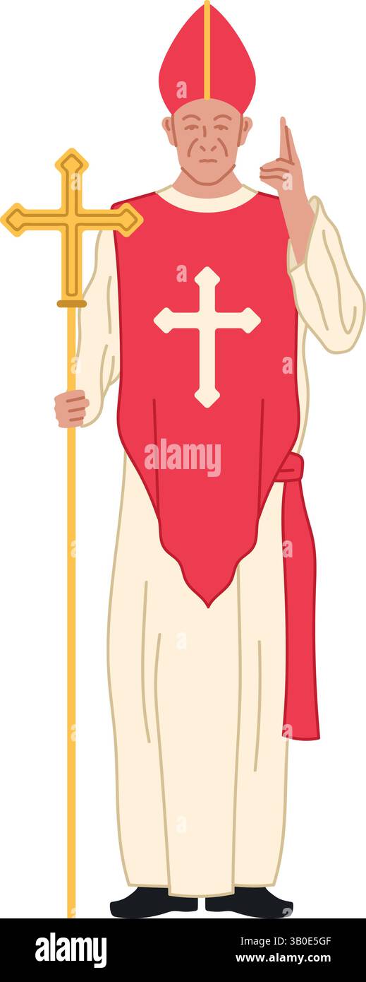 Bishop Cross Ceremony Blessing Catholic Vestments Clergy Stock Vector ...