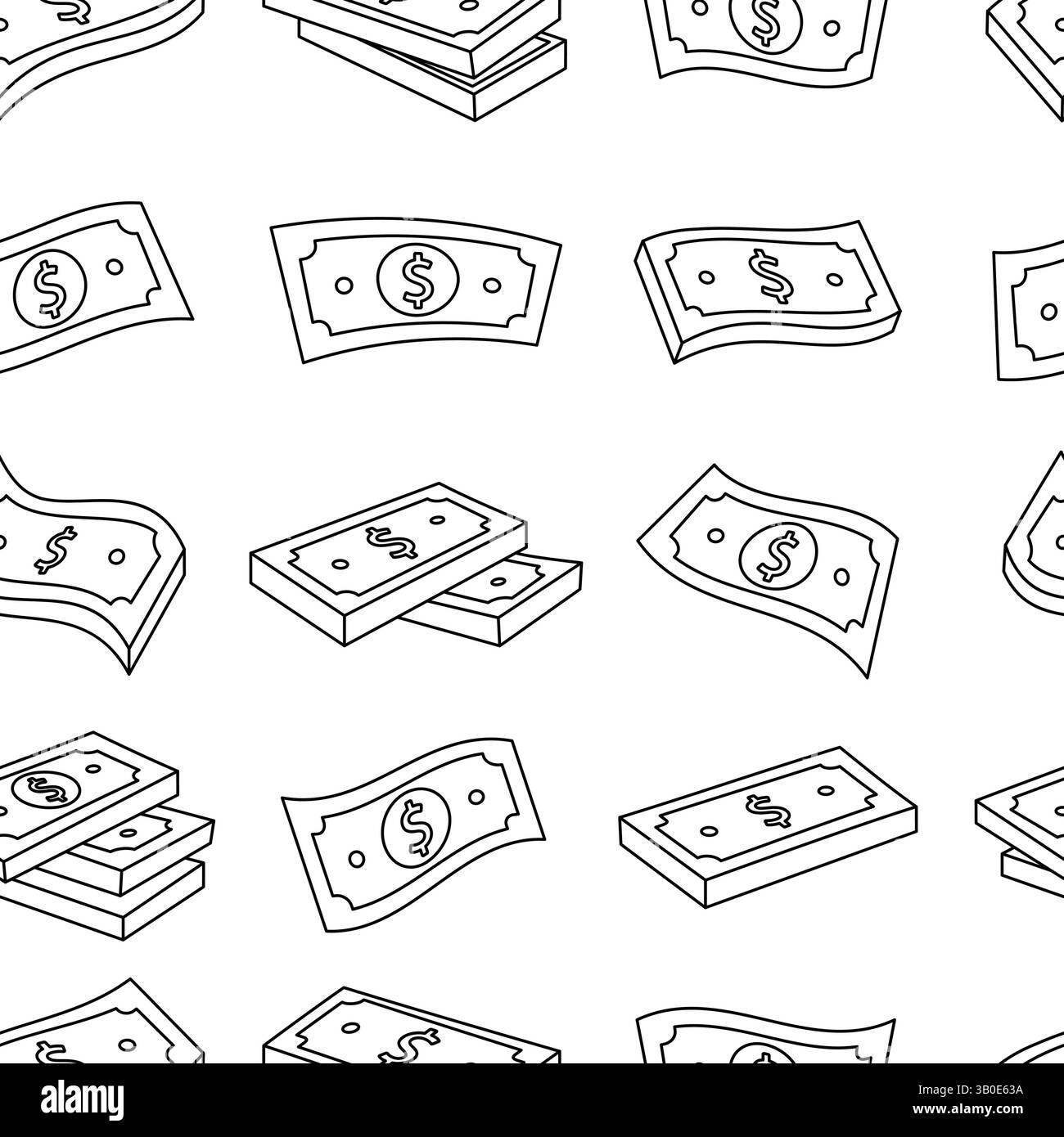 Dollar bills outline pattern. Cash money currency. Vector illustration ...