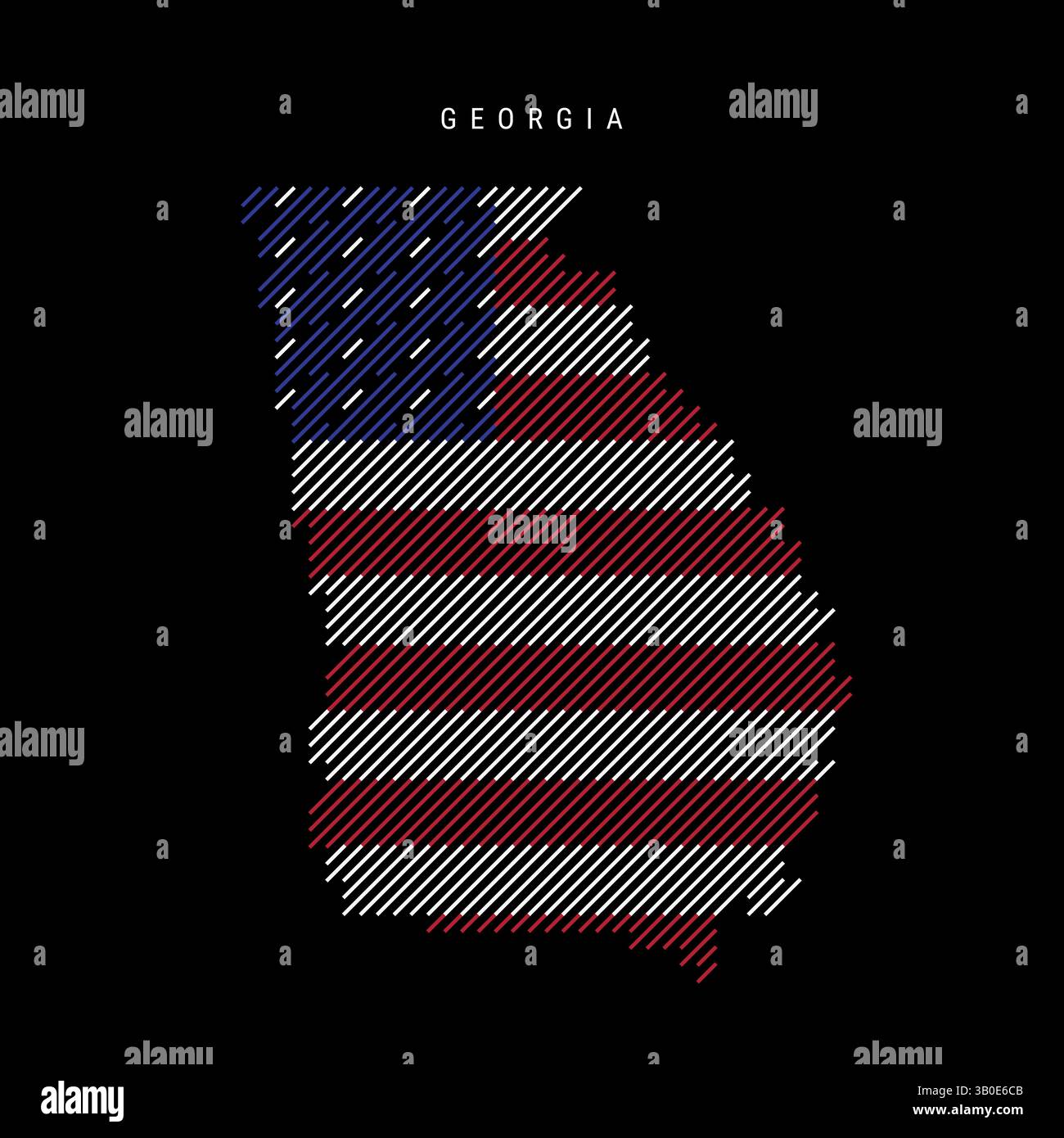 Georgia US state hatched silhouette map of slanted parallel lines ...