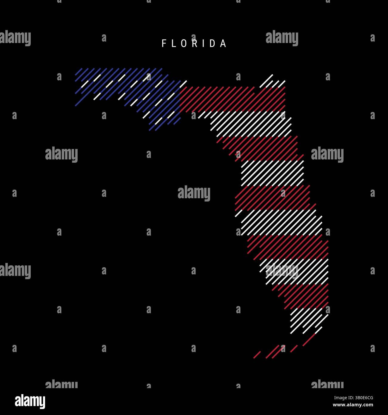 Florida US state hatched silhouette map of slanted parallel lines ...