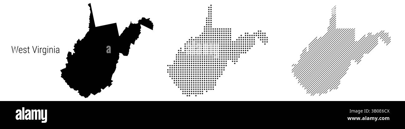 West Virginia detailed silhouette map, dotted pattern and slanted ...