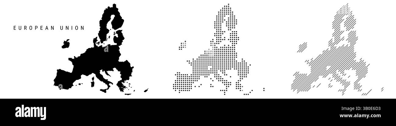 European Union detailed silhouette map, dotted pattern and slanted ...