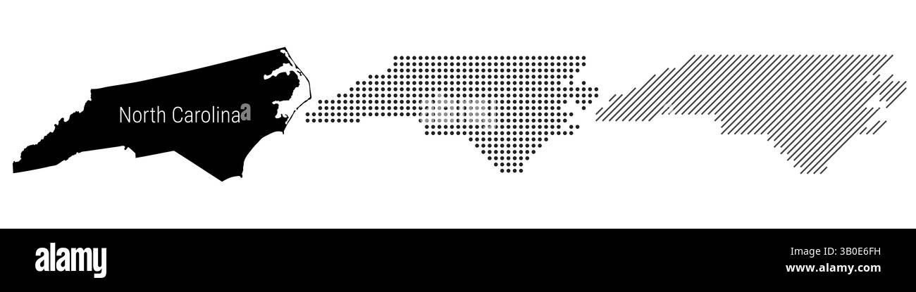 North Carolina detailed silhouette map, dotted pattern and slanted ...