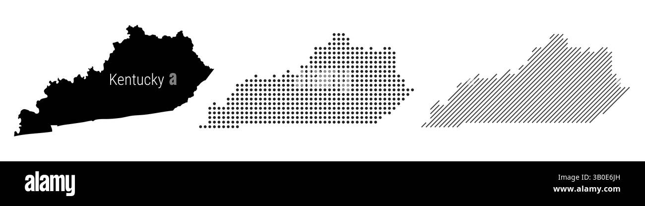 Kentucky detailed silhouette map, dotted pattern and slanted parallel lines pattern, textured ...