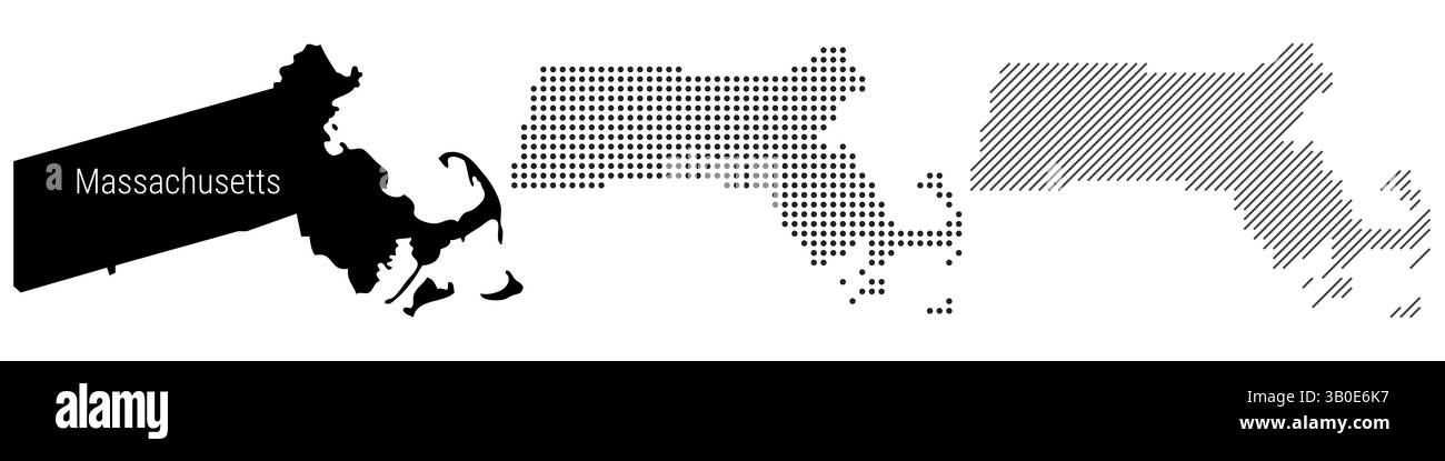 Massachusetts detailed silhouette map, dotted pattern and slanted ...