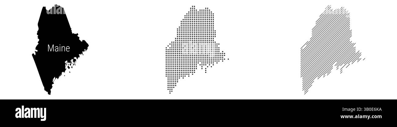 Maine detailed silhouette map, dotted pattern and slanted parallel ...