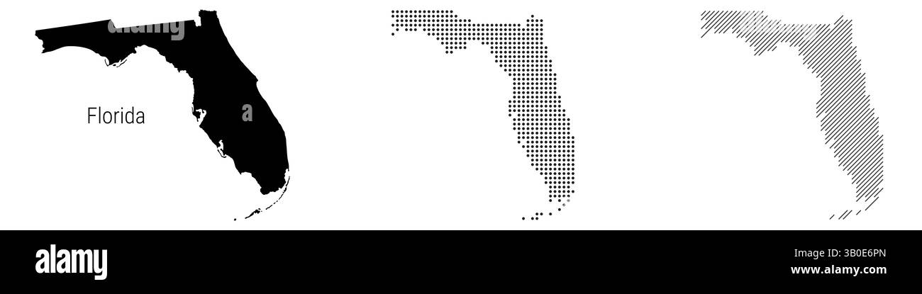 Florida detailed silhouette map, dotted pattern and slanted parallel ...