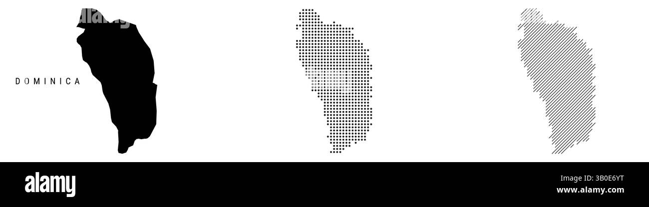 Dominica detailed silhouette map, dotted pattern and slanted parallel ...