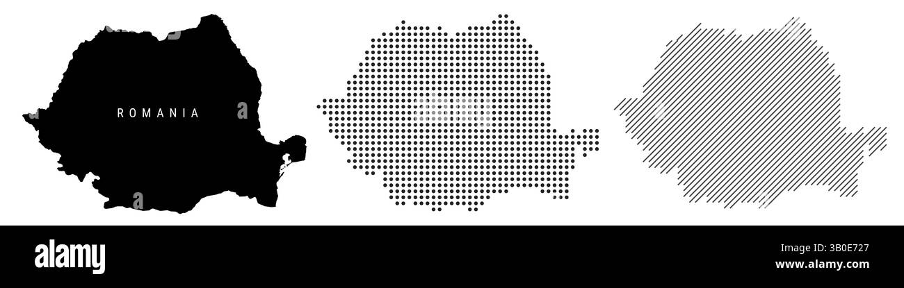 Romania detailed silhouette map, dotted pattern and slanted parallel ...