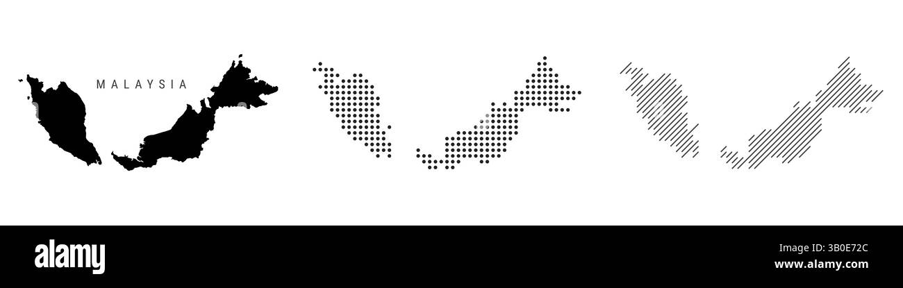 Malaysia detailed silhouette map, dotted pattern and slanted parallel ...