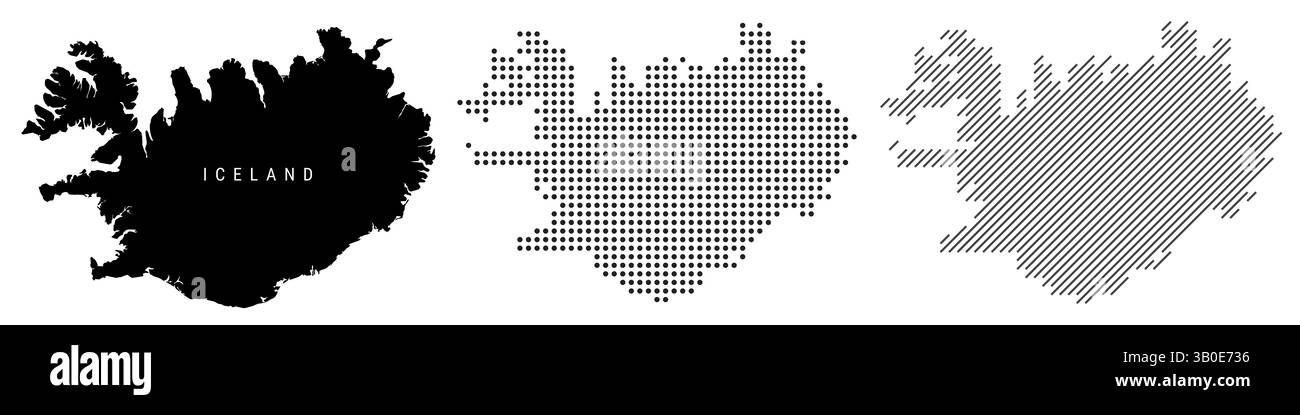 Iceland detailed silhouette map, dotted pattern and slanted parallel ...