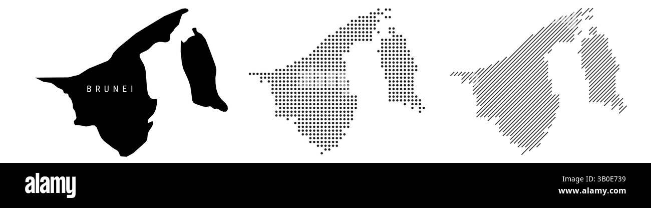 Brunei detailed silhouette map, dotted pattern and slanted parallel ...