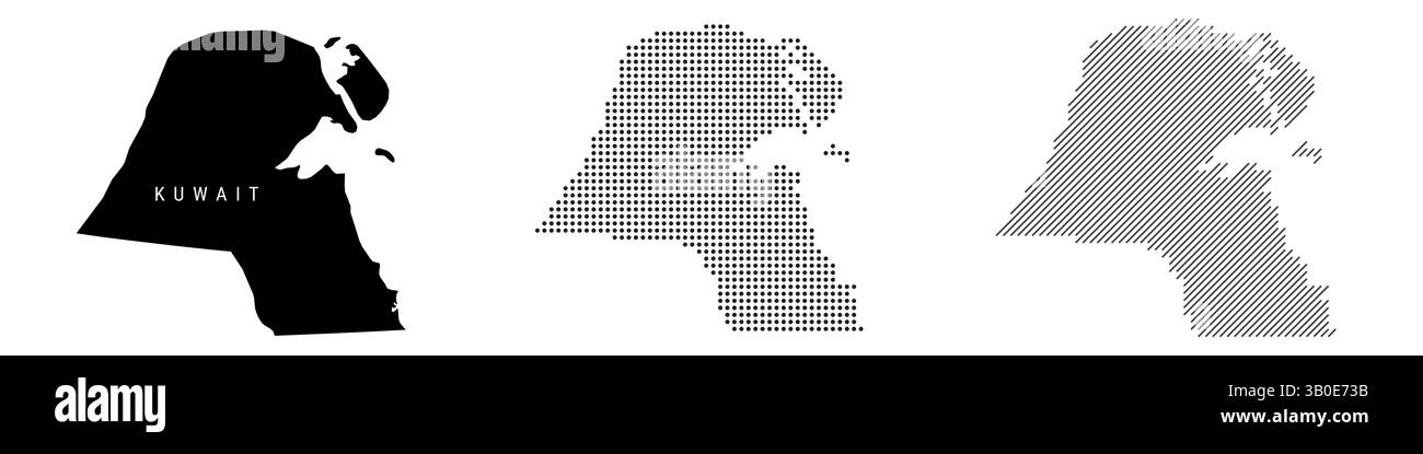 Kuwait detailed silhouette map, dotted pattern and slanted parallel ...