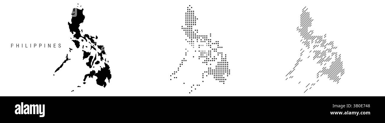 Philippines detailed silhouette map, dotted pattern and slanted ...