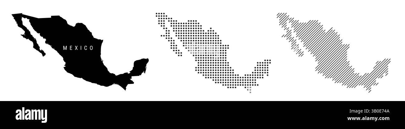 Mexico detailed silhouette map, dotted pattern and slanted parallel ...