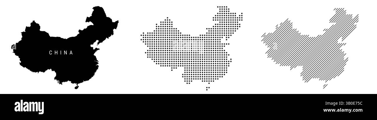 China detailed silhouette map, dotted pattern and slanted parallel ...