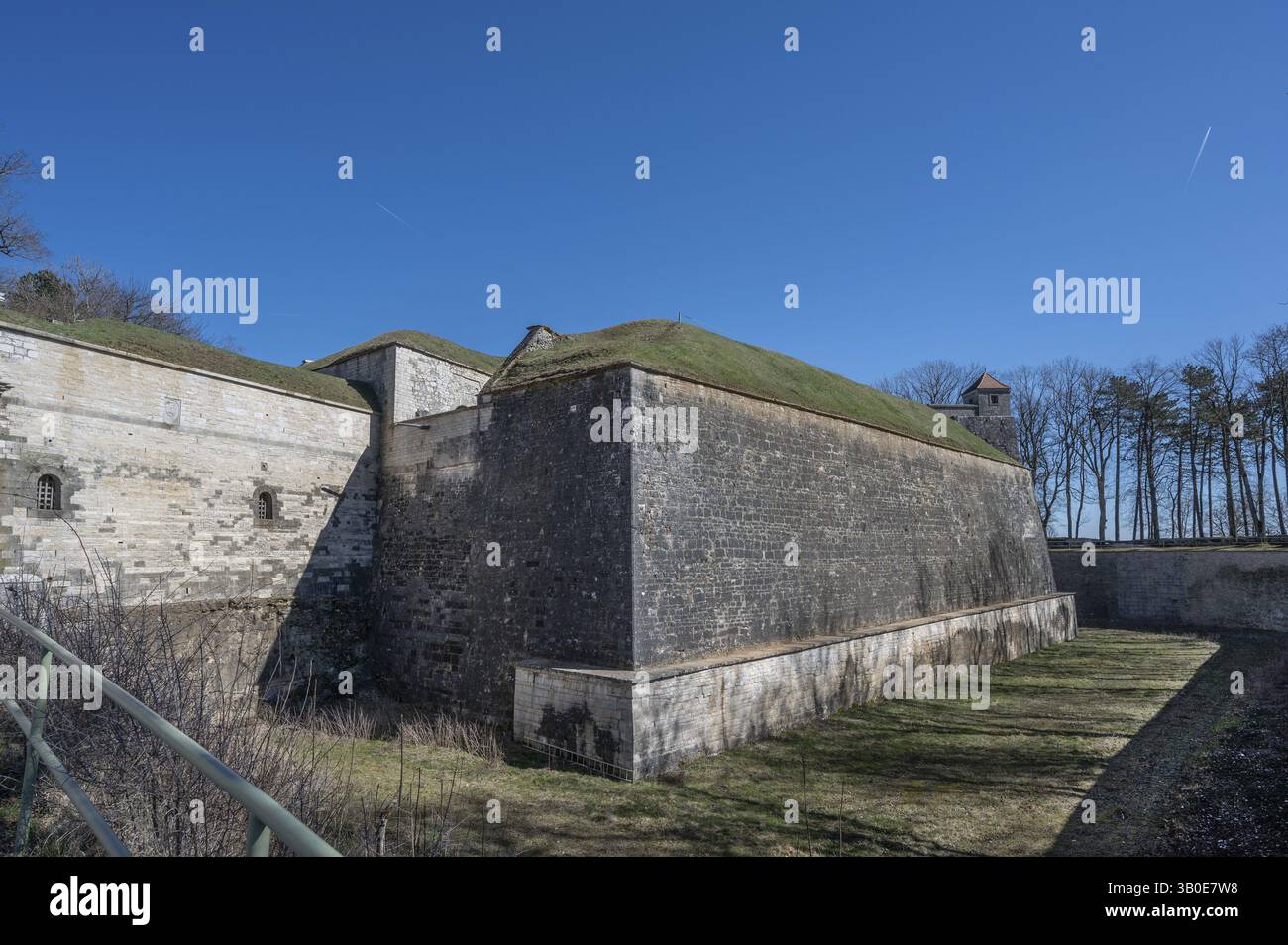 Fortress wall and moat of the Hohenzollern fortress Wuelzburg, a ...