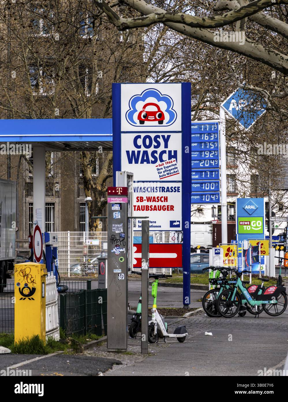 Petrol station with car wash at Berlin bus station, Berlin, Germany ...