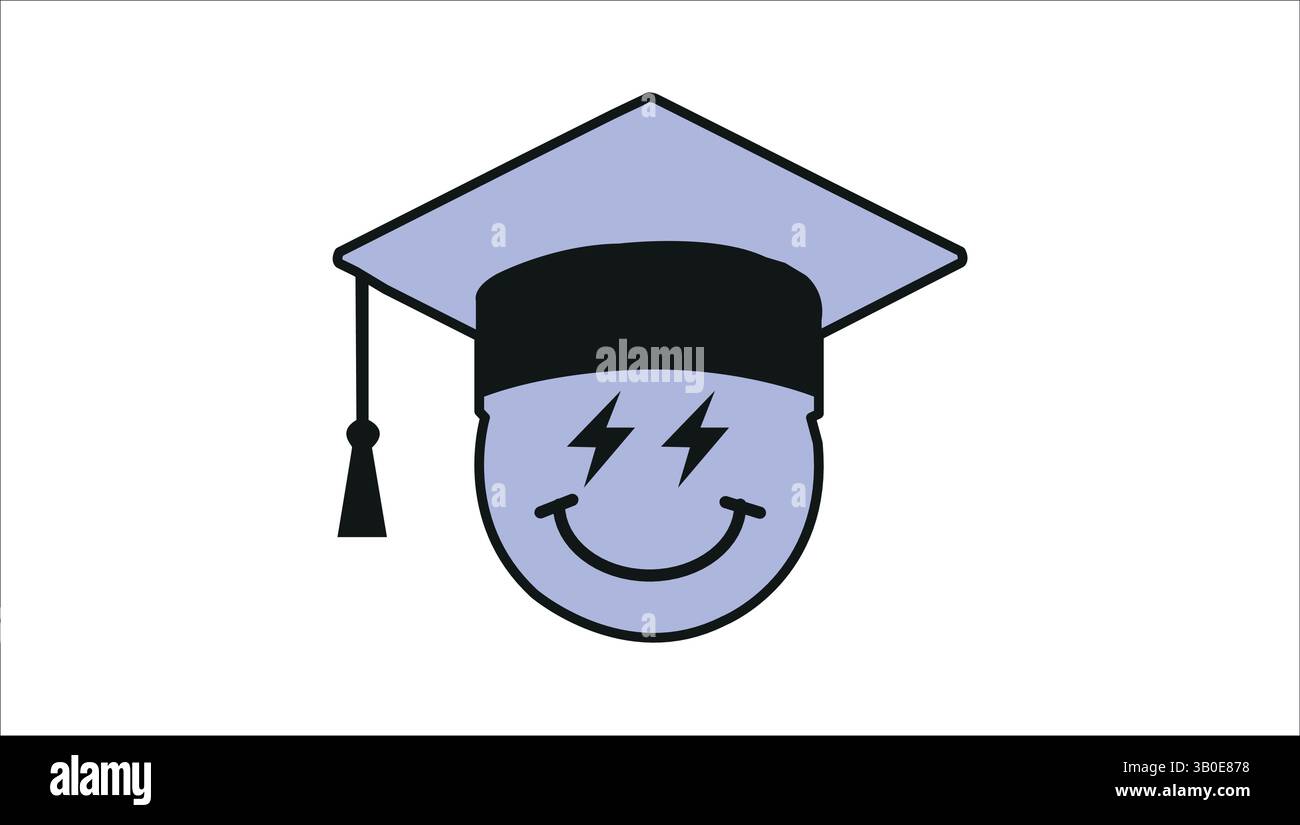 simple vector illustration of a smiley face wearing a graduation cap ...