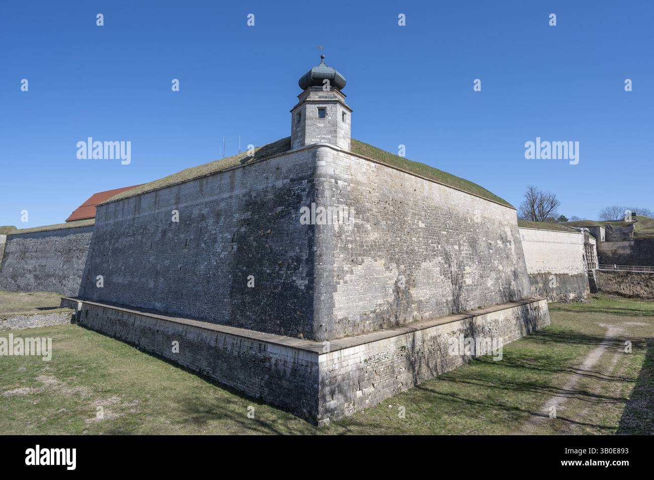 Fortress wall and moat of the Hohenzollern fortress Wuelzburg, a ...
