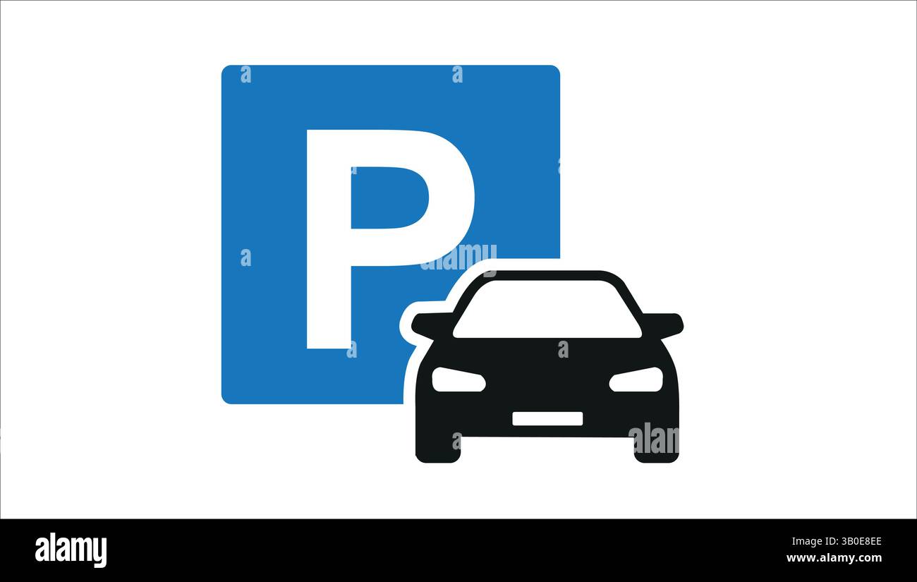 simple vector illustration of a parking sign with a car in front ...