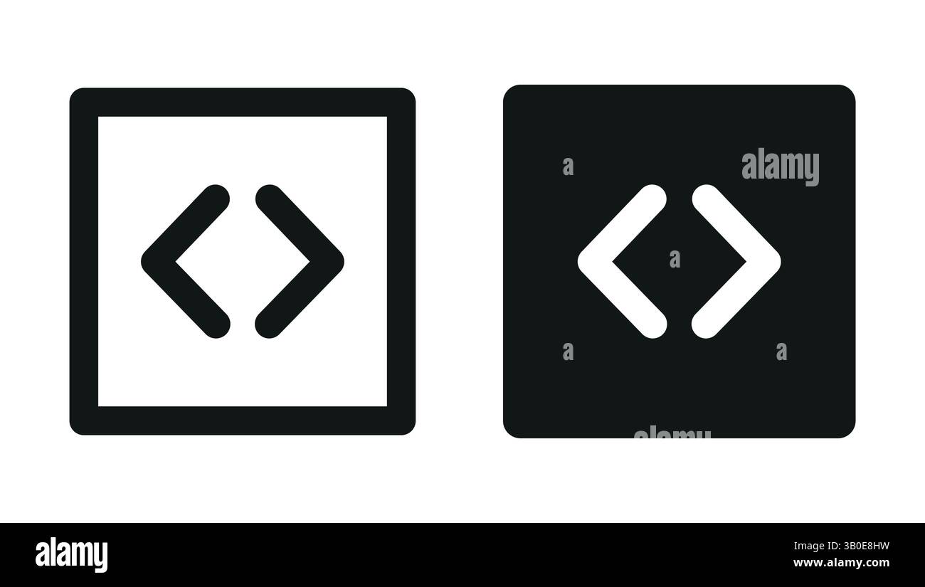 Two Simple Coding Icon Designs With Angle Brackets Inside Squares One Filled And One Outlined
