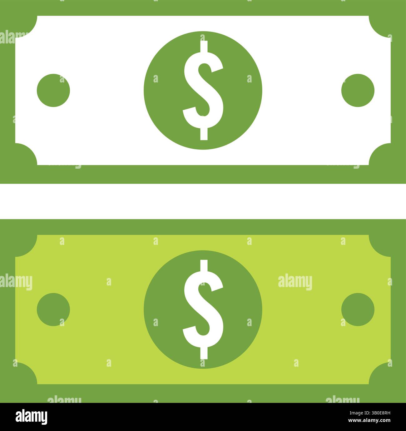 two simple vector illustrations of green dollar banknotes with currency ...