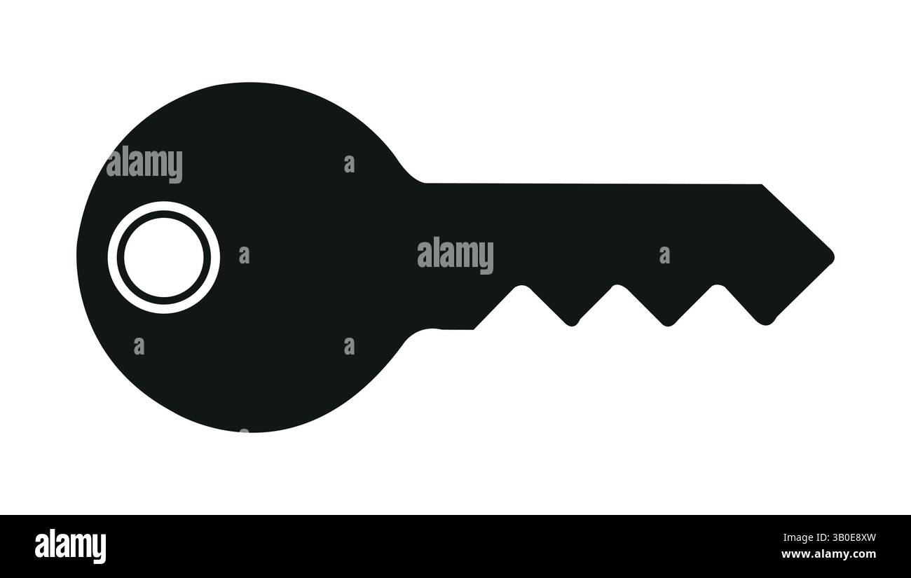 a simple black key icon on a white background, symbolizing security ...