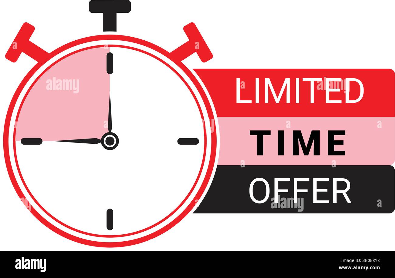 vector illustration of a red stopwatch with text limited time offer, symbolizing urgency ...