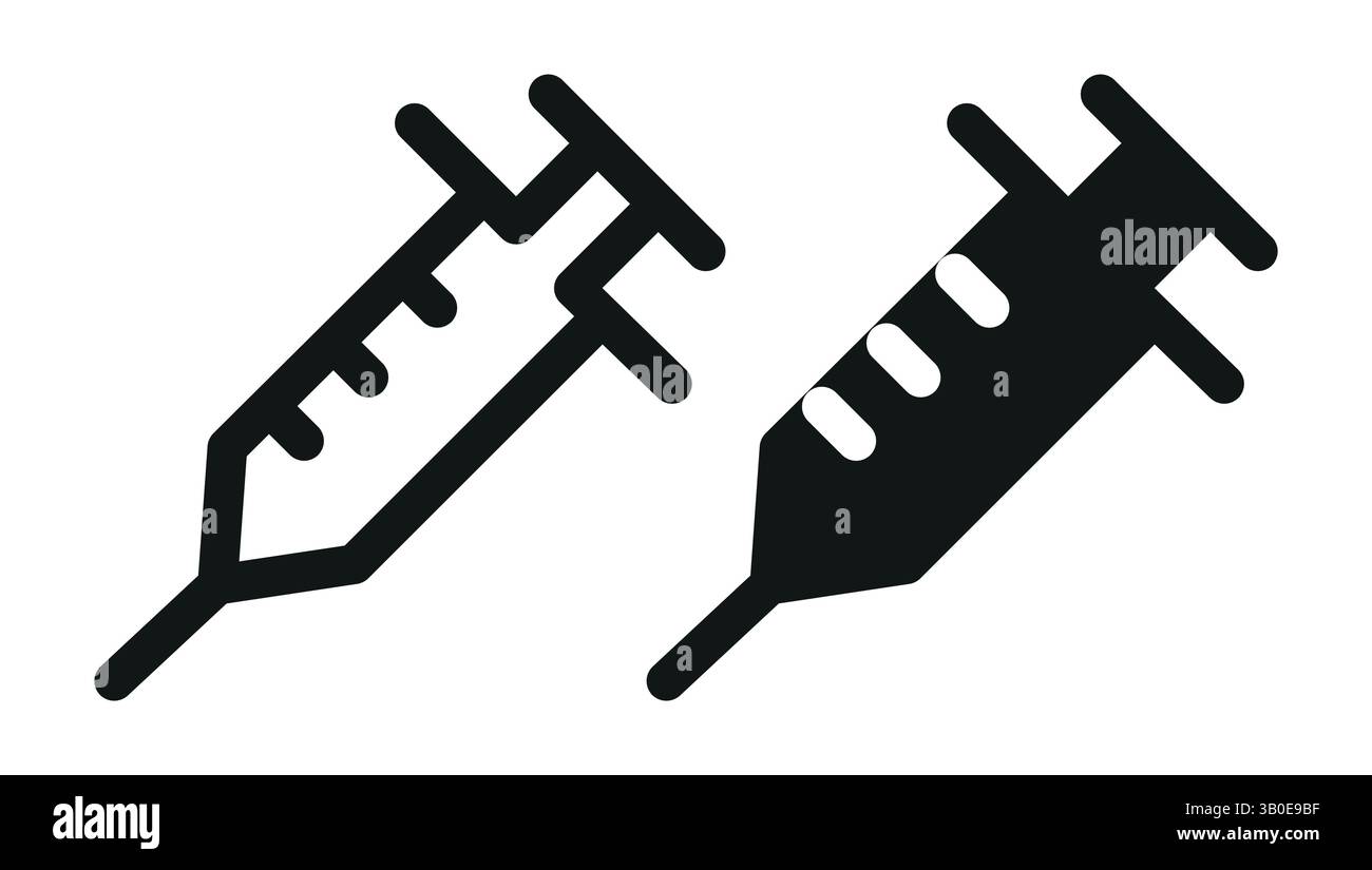 A vector illustration of two black syringe icons angled in different ...