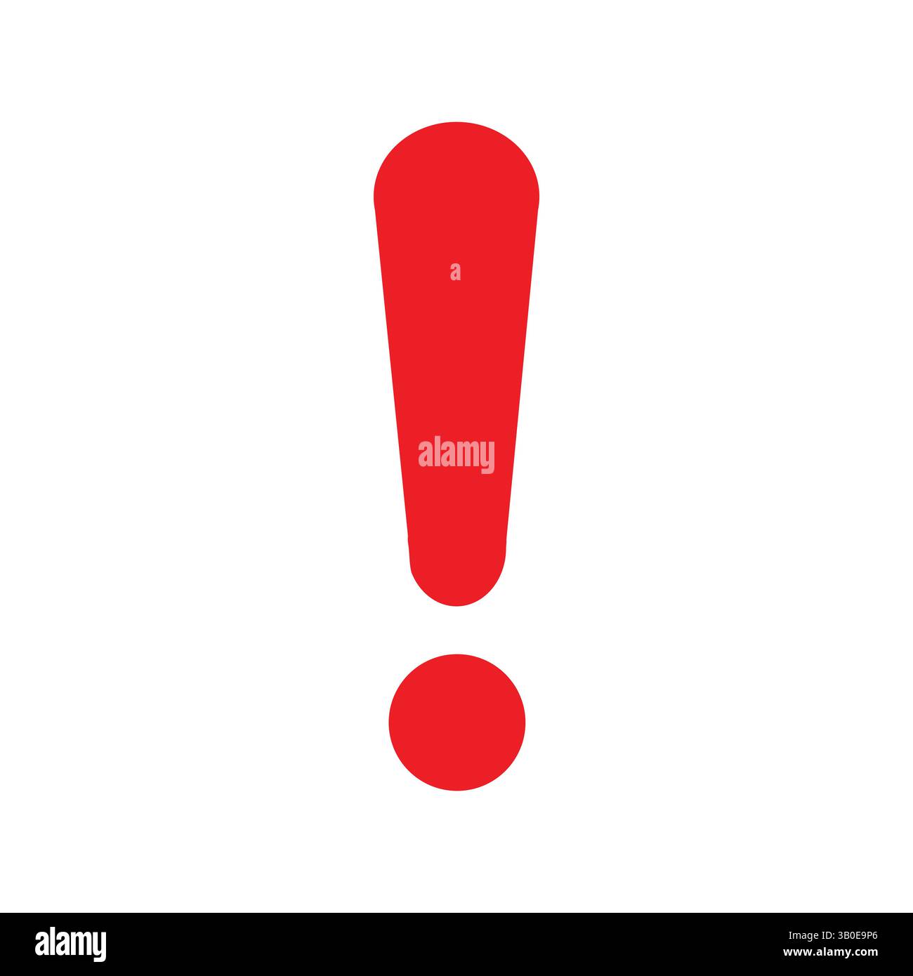 Bold red exclamation mark icon on white background, simple warning or alert symbol for attention ...