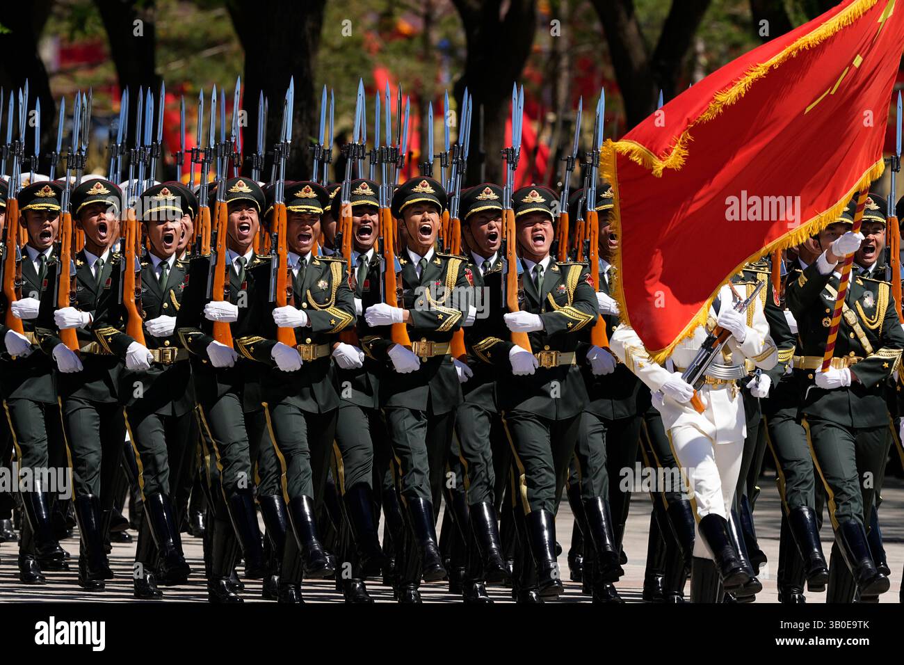 Chinese honor guards march during a welcome ceremony attended by China ...